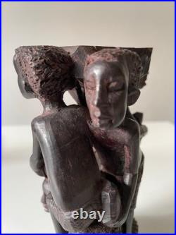 Vintage African Hand-Carved Wood Makonde Tree of Life Sculpture (7 Tall)