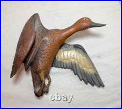 Vintage hand carved wood wall mount duck decoy mallard flying bird ...